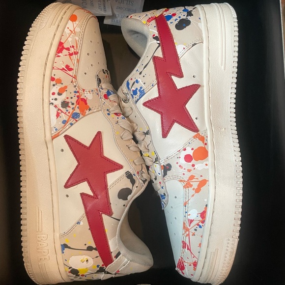 Bape | Shoes | Bapesta Low Paint Splatter Ivory | Poshmark